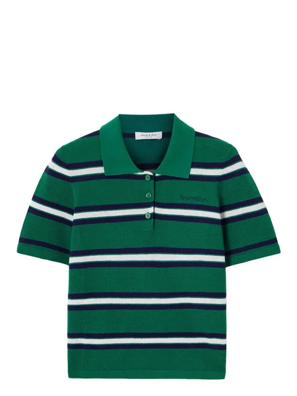 SPORTY & RICH Striped Silk And Cotton-piqué Polo Shirt - Green