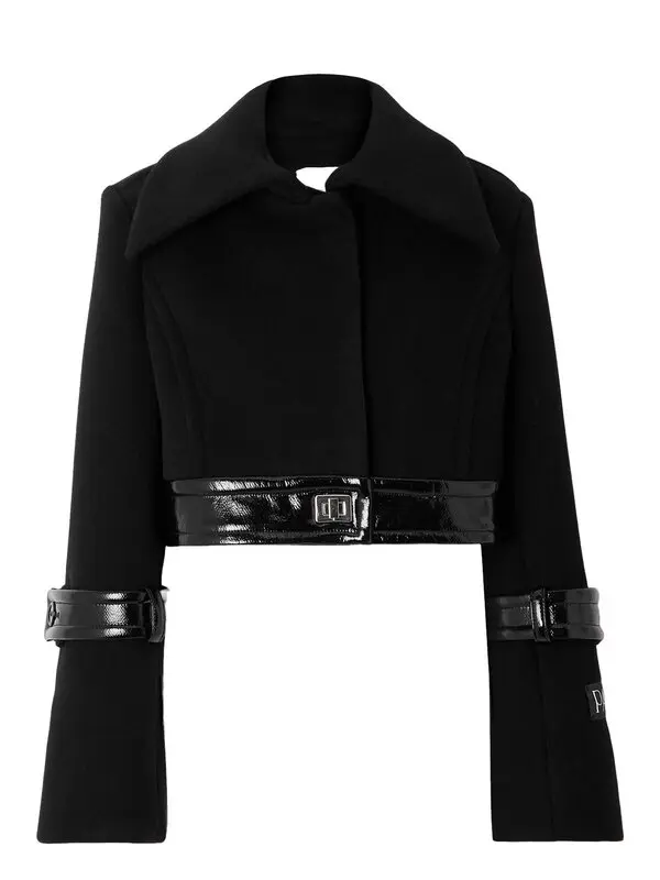 Patou Belted Coated-trimmed Brushed Wool-blend Jacket - Black