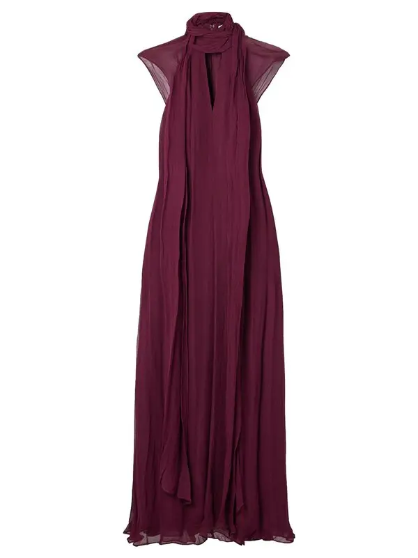Staud Camilla Scarf-detailed Crepon Maxi Dress - Red