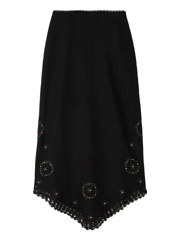 Rixo Imola Embroidered Linen-blend Skirt - Black
