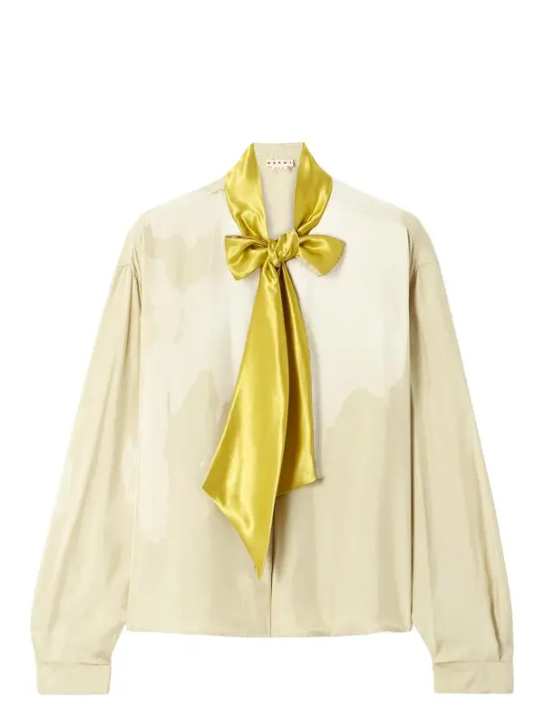 Marni Satin-twill Blouse With Pussy-bow - Neutrals