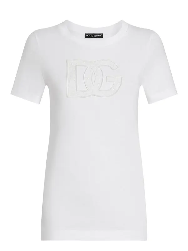 Dolce & Gabbana Jersey T-shirt With Dg Logo Patch - White