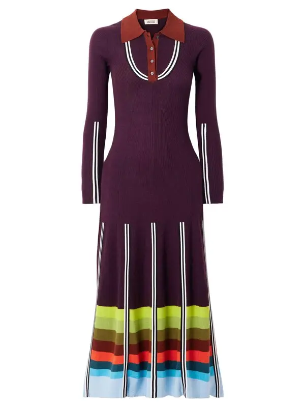 Christopher John Rogers Striped Ribbed Wool-blend Maxi Dress - Burgundy