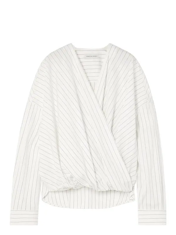 Dries Van Noten Oversized Wrap-effect Pinstriped Cotton-poplin Blouse - White