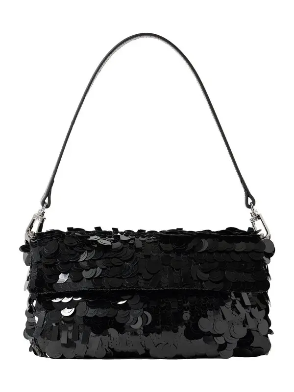 Staud Timmy Leather-trimmed Sequined Shoulder Bag - Black