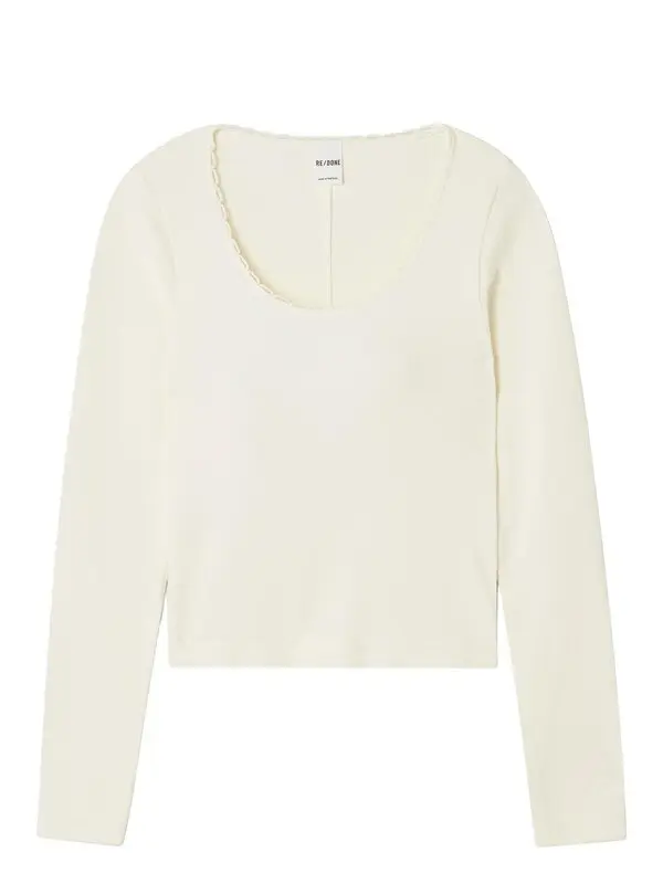 RE/DONE Cropped Scalloped Stretch-cotton Jersey Top - White
