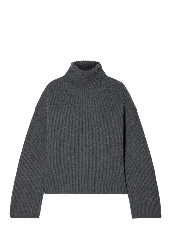 JOSEPH Ribbed Wool, Silk And Cashmere-blend Turtleneck Sweater - Gray