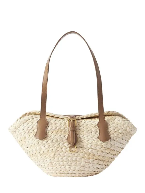 Dolce & Gabbana Leather-trimmed Raffia Shoulder Bag - Neutrals