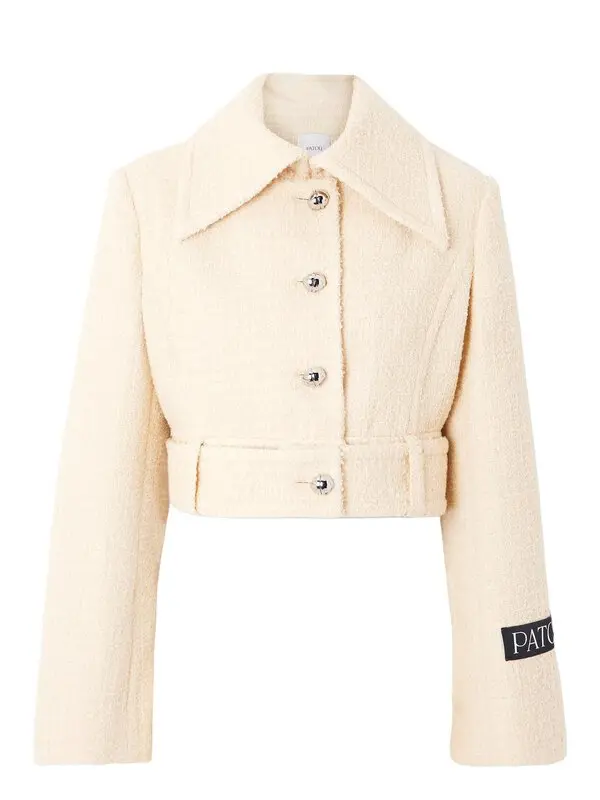 Patou Belted Appliquéd Wool-blend Tweed Jacket - Cream