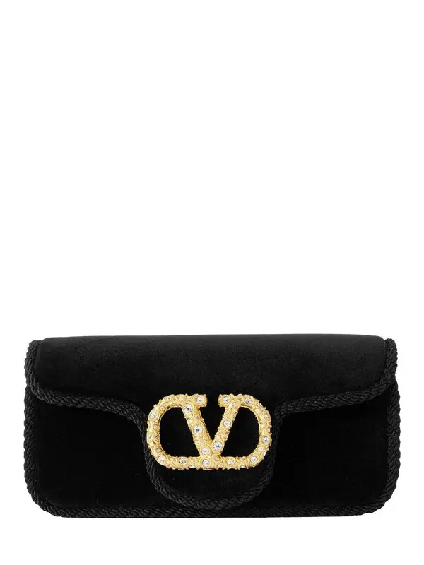 Valentino Garavani Locò Velvet Shoulder Bag - Black
