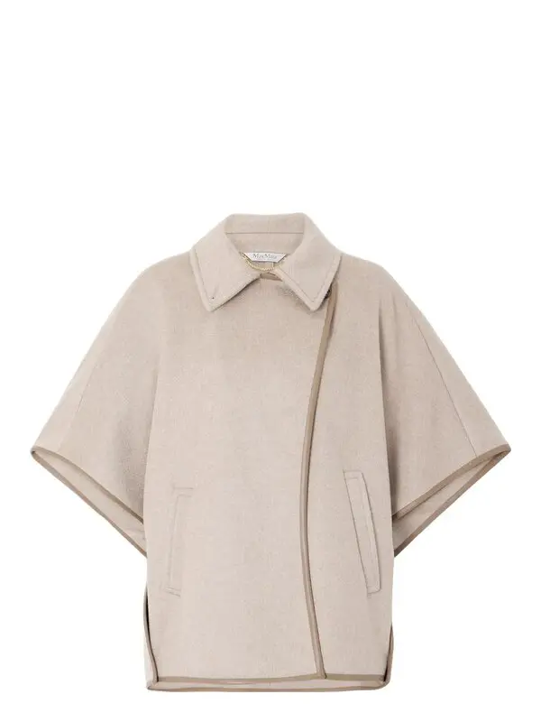 Max Mara Leather-trimmed Cashmere-felt Cape - Neutrals