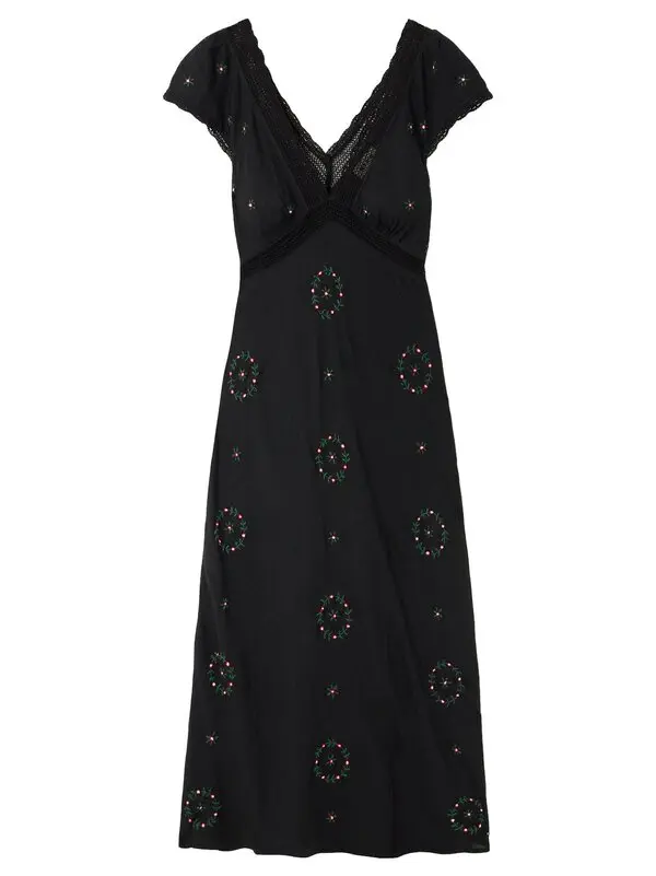 Rixo Iggy Lace-trimmed Embroidered Voile Midi Dress - Black