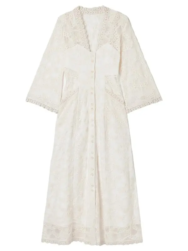 Maison Mayle Valesca Guipure Lace Midi Dress - Ivory