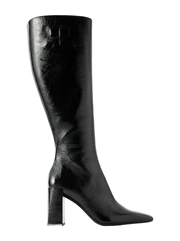 COURREGES Heritage Crinkled Patent-leather Knee Boots - Black