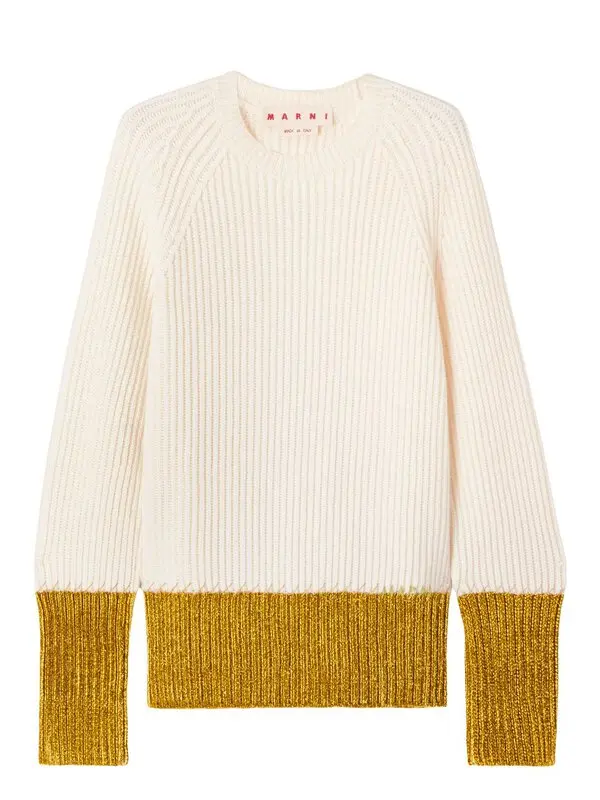 Marni Two-tone Ribbed Wool Sweater - Cream