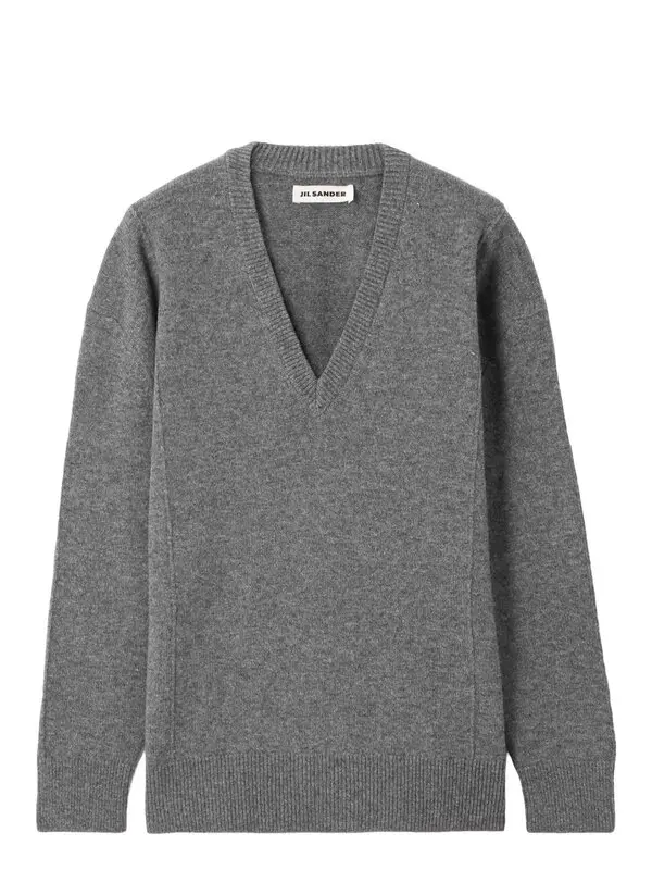 JIL SANDER Wool And Cashmere-blend V-neck Sweater - Gray