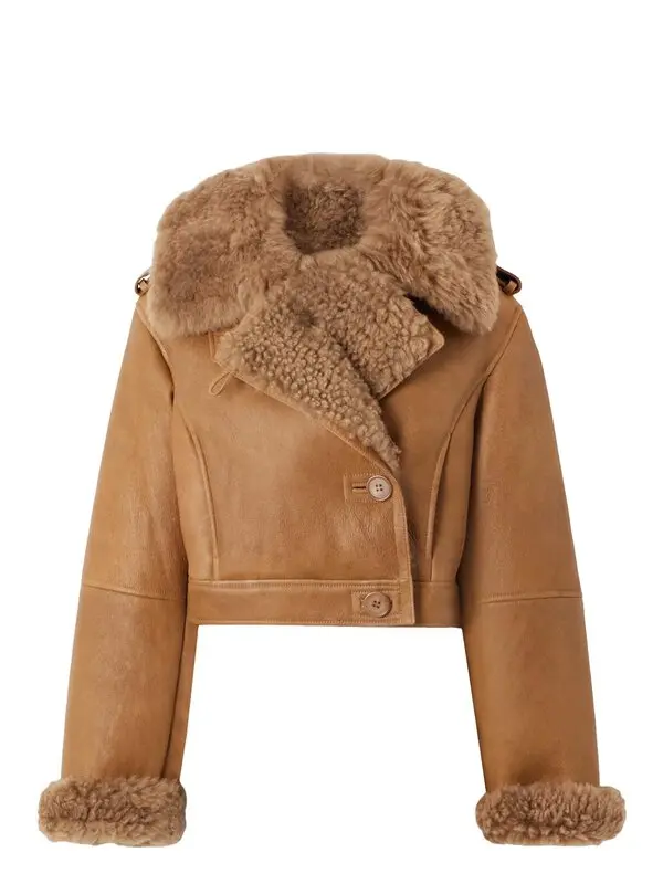 Chloé Double-breasted Cropped Shearling Jacket - Brown