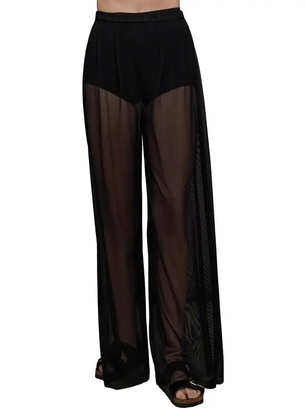 Norma Kamali Sheer Pleated Wide-leg Pants - Black