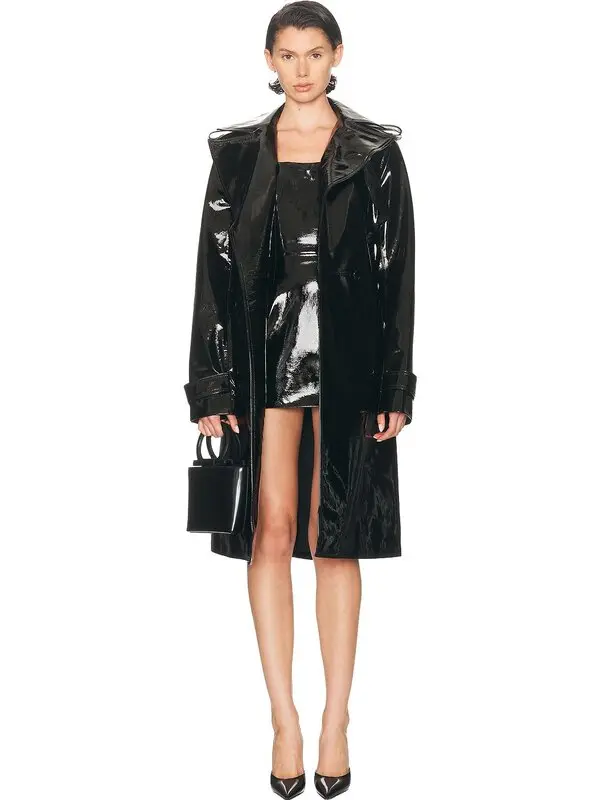 LAQUAN SMITH Patent Leather Trench Coat - Black