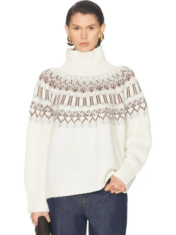 Sablyn Scottie Slouchy Mockneck Pullover Sweater - Gardenia Fairisle