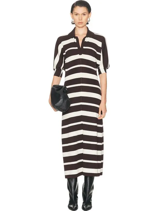 Proenza Schouler Solana Stripe Polo Neckline Dress - Brown Multi