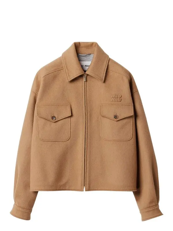 Miu Miu Boxy Cropped Camel Hair Jacket - Cammello