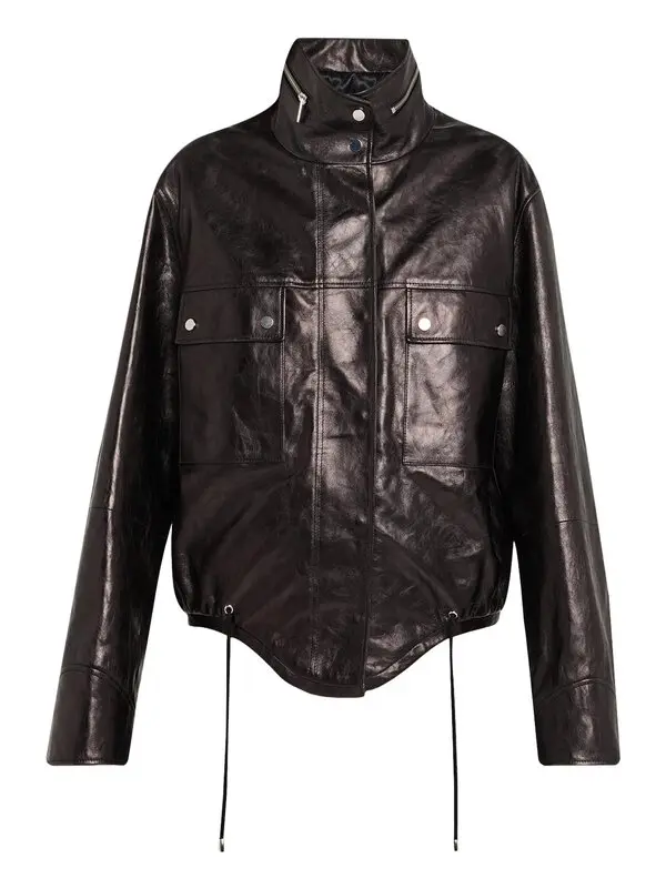 Michael Kors Washed Lambskin Leather Bomber Jacket - Black
