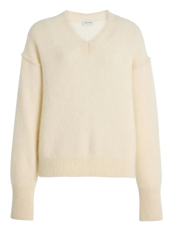 HOUSE OF DAGMAR Alpaca-knit V-neck Top - White