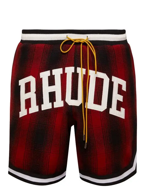 Rhude Flannel Collegiate Court Logo Short - Red