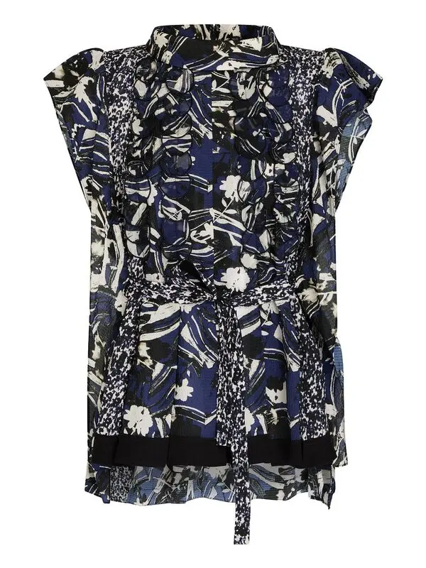 3.1 Phillip Lim Pleated Printed Silk-seersucker Blouse - Indigo