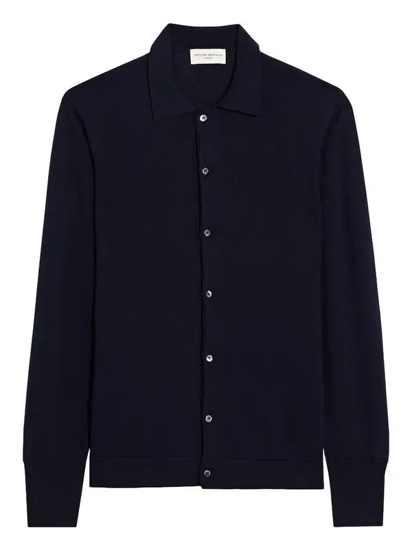 Officine Générale Brent Merino Wool Cardigan - Navy