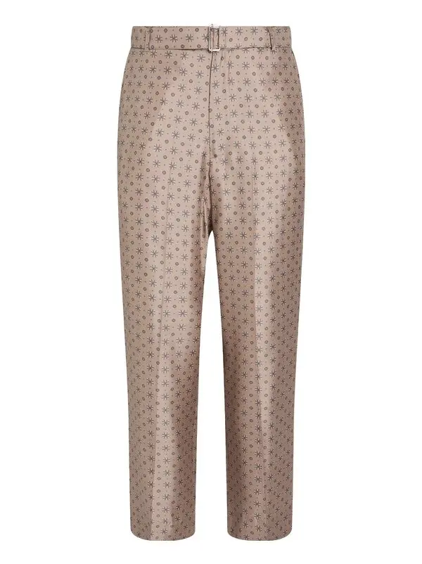Officine Générale Nash Belted Printed Silk-twill Pants - Mushroom