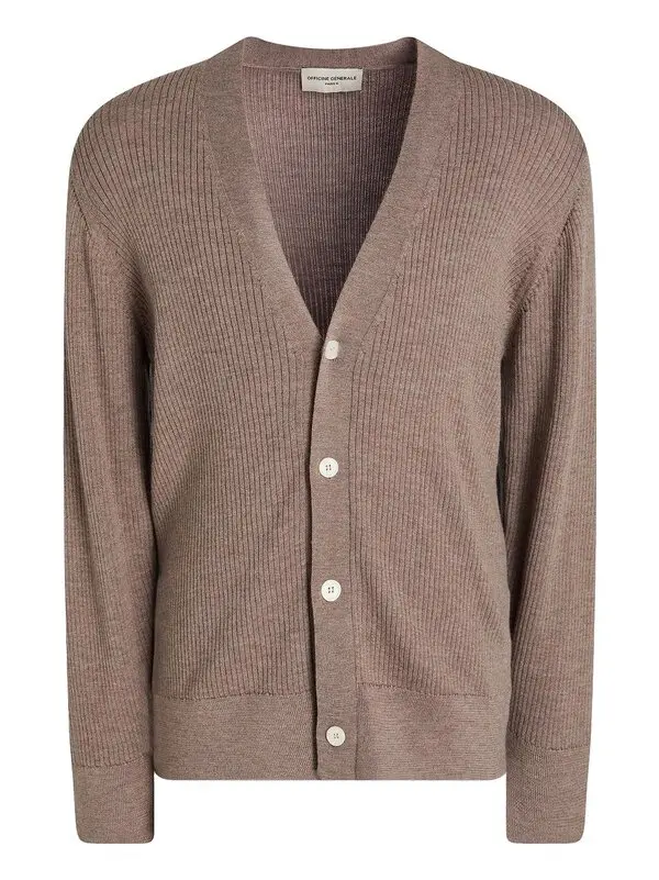 Officine Générale Miles Ribbed Wool Cardigan - Taupe