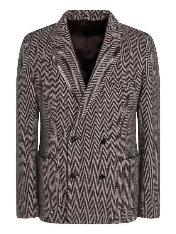 Officine Générale Leon Doublebreasted Herringbone Cashmeretweed Blazer - Dark Brown