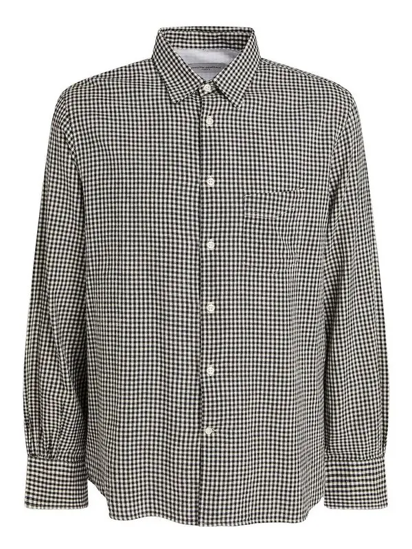 Officine Générale Benoit Gingham Cotton, Linen And Ramieblend Shirt - Black