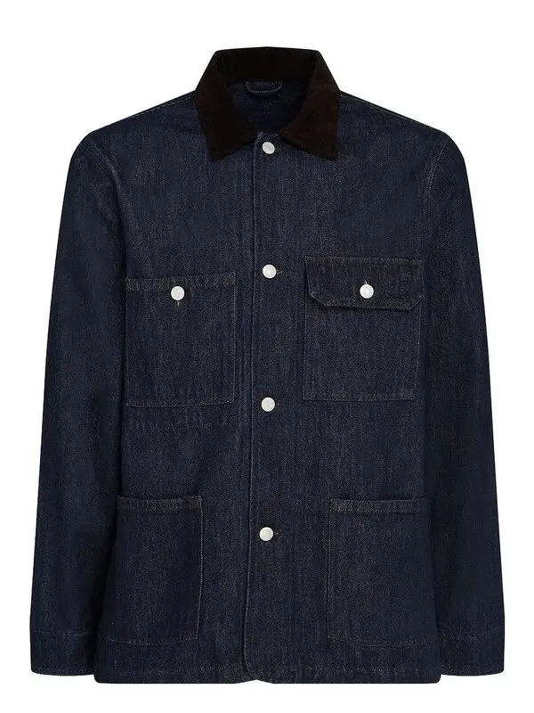 Officine Générale Curtis Corduroy-trimmed Denim Jacket - Dark Denim