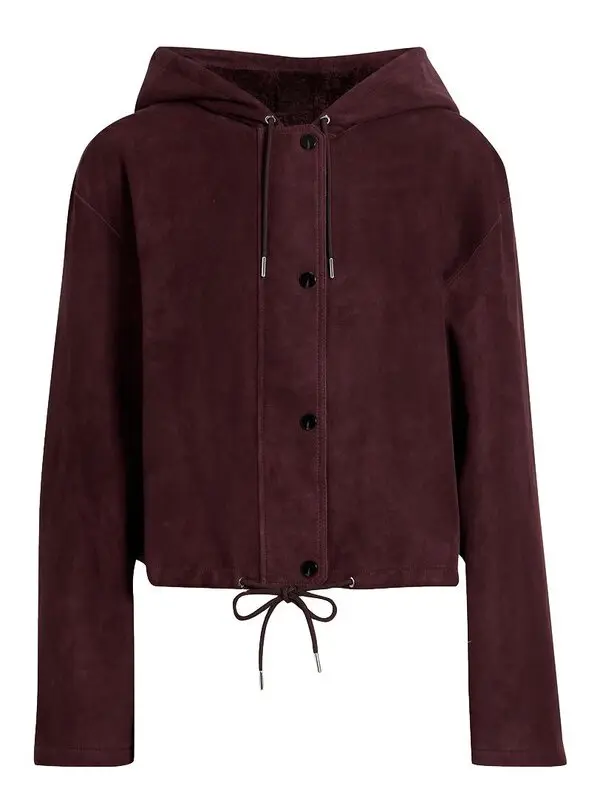 Theory Cropped Suede Hooded Jacket - Plum