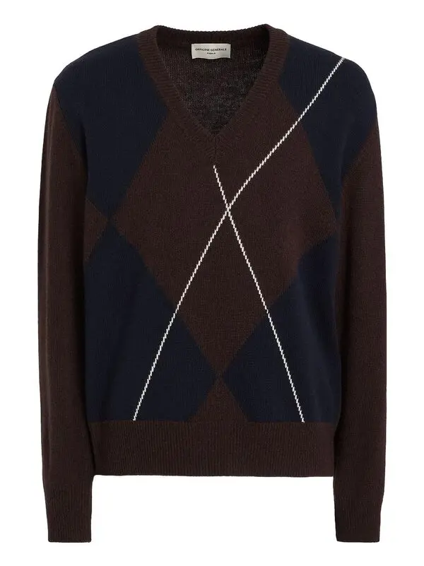 Officine Générale Manolo Argyle Wool Sweater - Dark Brown