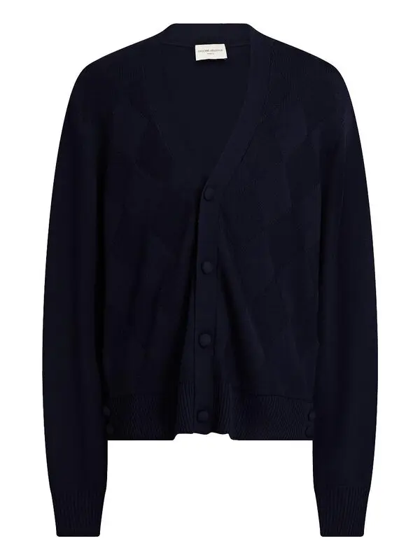 Officine Générale Murray Argyle Merino Wool Cardigan - Navy