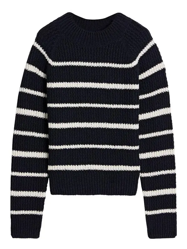 Vince Striped Ribbed Cotton-blend Sweater - Navy
