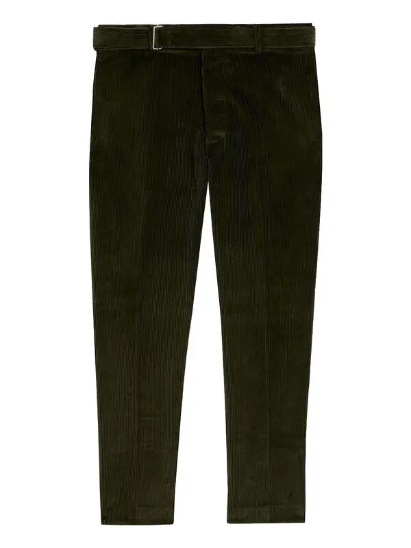 Officine Générale Hoche Belted Cotton-corduroy Pants - Dark Green