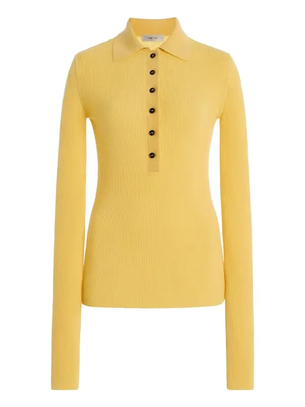 AMIYA Fitted Wool Polo Top - Yellow