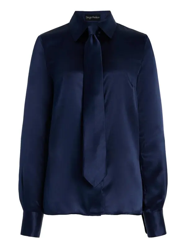 SERGIO HUDSON Neck Tie Silk Shirt - Navy