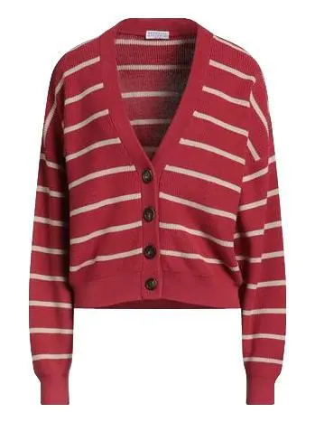 Brunello Cucinelli Cotton Striped Cardigan - Red