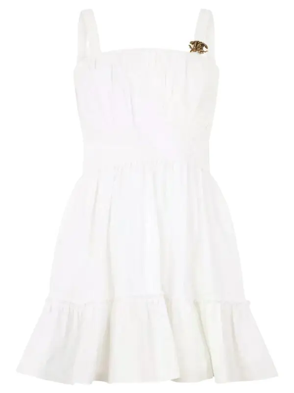 Roberto Cavalli Monogram-plaque Tiered Dress - White