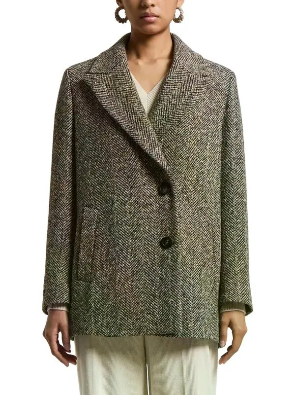 Peserico Herringbone Tweed Coat - Brown