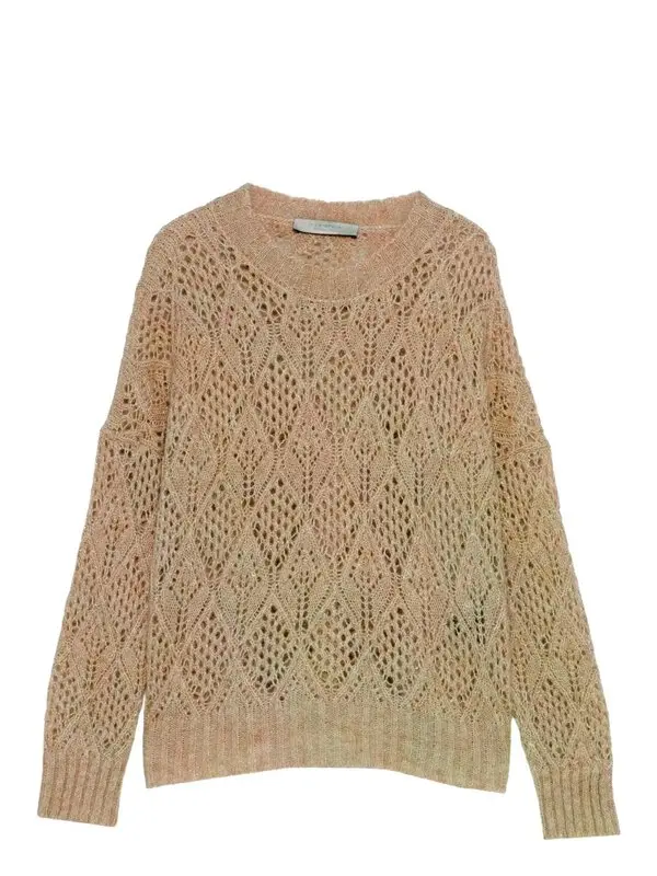 D.exterior Open-knit Round-neck Sweater - Neutrals