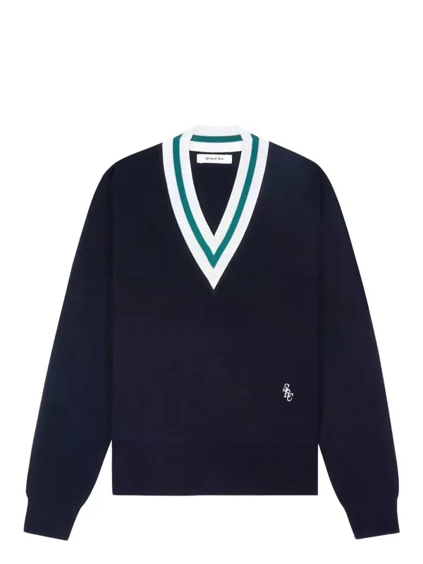 SPORTY & RICH V-neck Logo Sweater - Blue