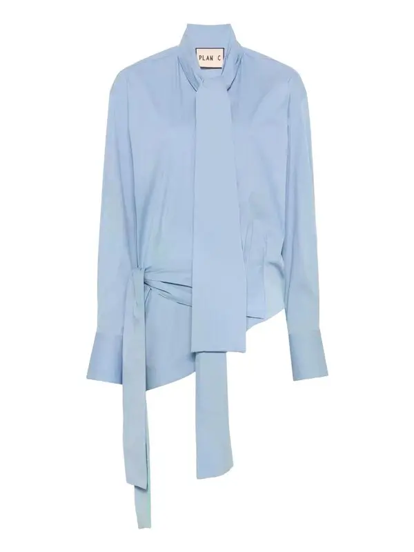 Plan C Tie-neck Wrap Silk Shirt - Blue