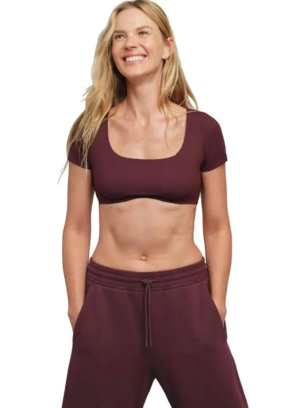 Athleta Bodymove Square Neck Crop Tee - Garnet